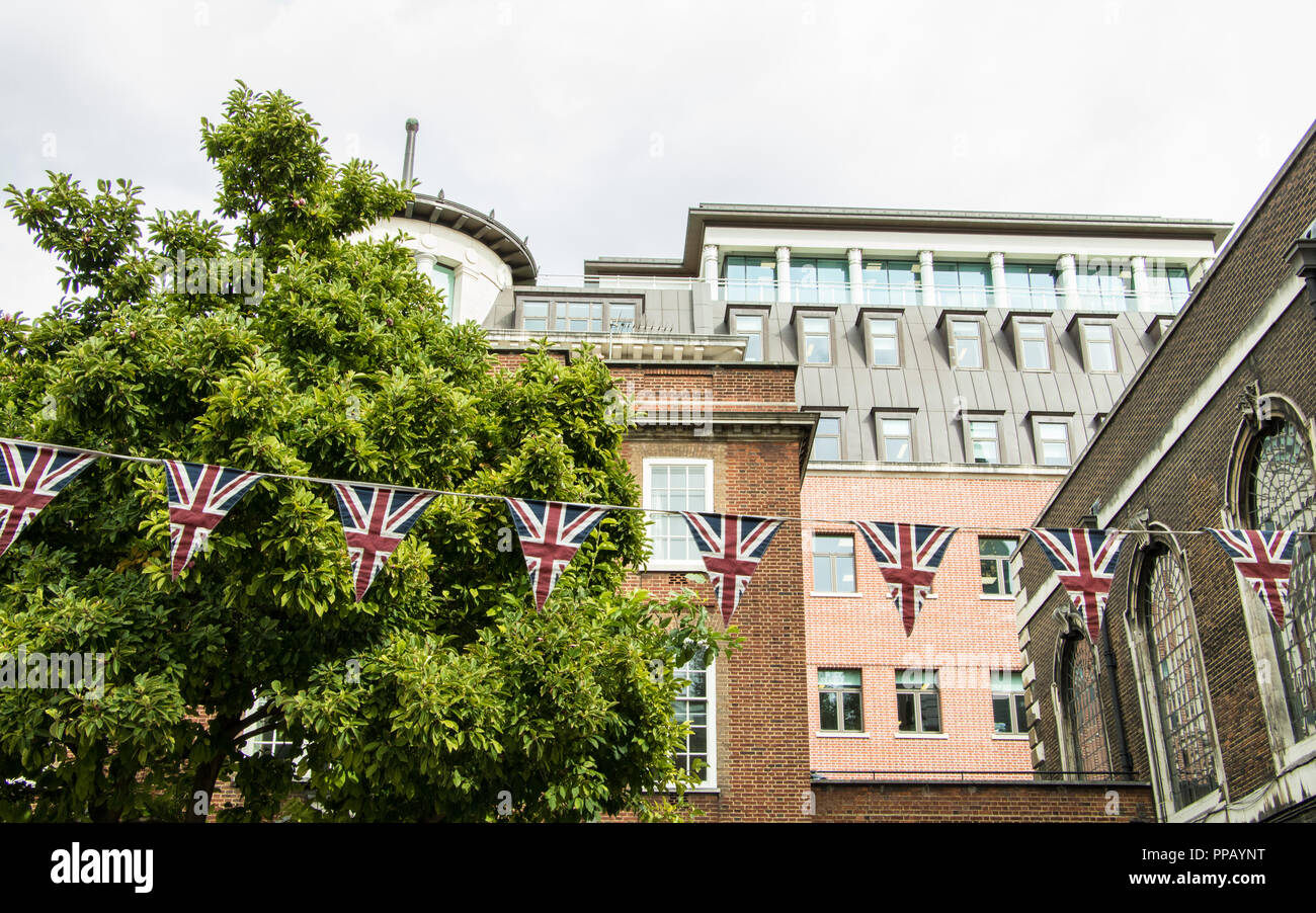 A string of Union Jack Bunting at a traditional English Fete Stock ...