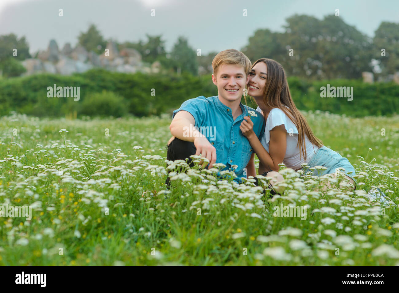 Sincere smiles of two beloved ones Stock Photo - Alamy