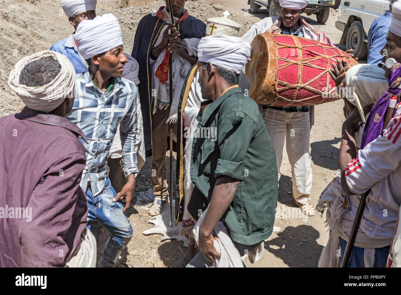Local wedding procession of groom taking wife from her house to his ...
