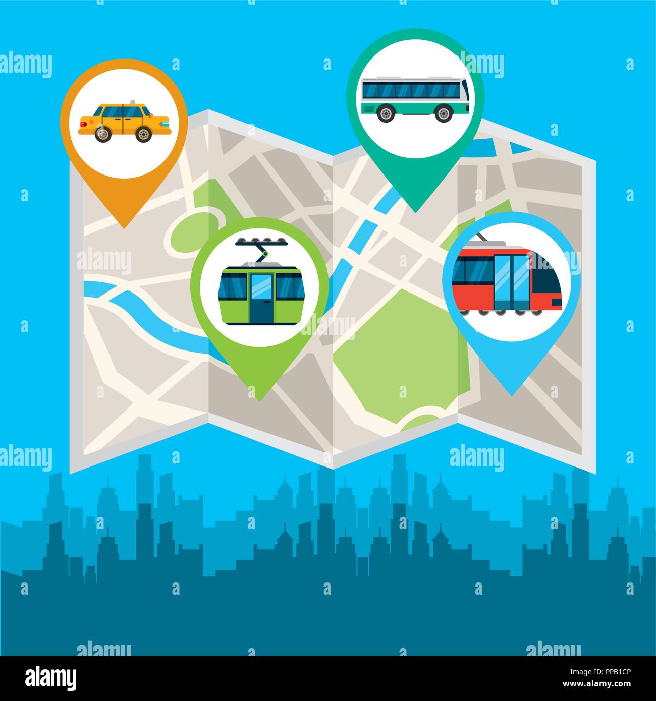 gps navigation transportation map stickers meter bus taxi vector ...