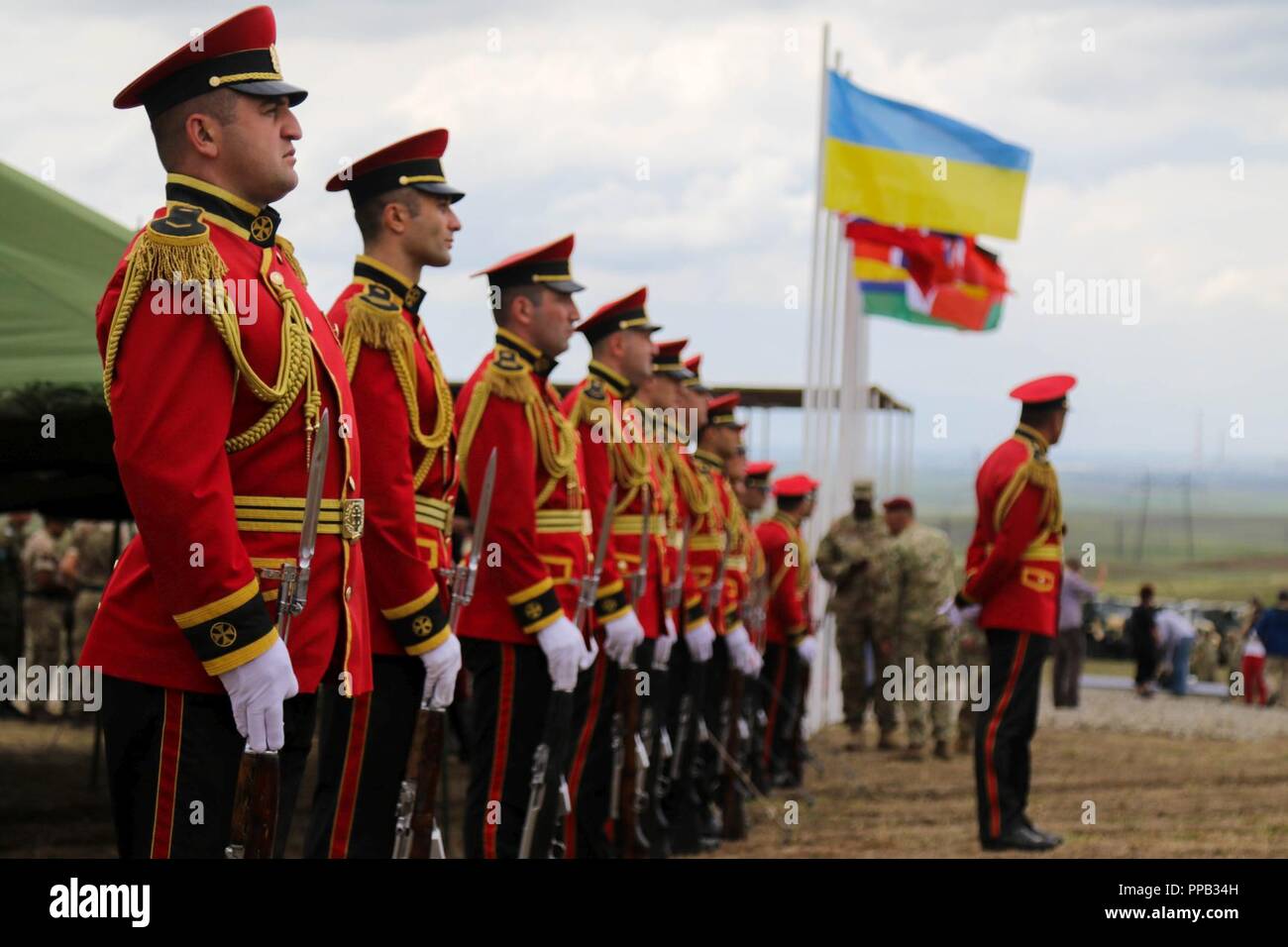Georgian army soldiers in their dress uniforms participate in the ...