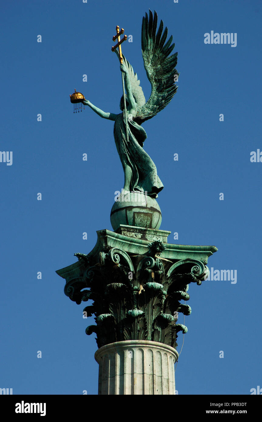 HUNGARY. BUDAPEST. Millennium Monument with statues of the leaders of ...