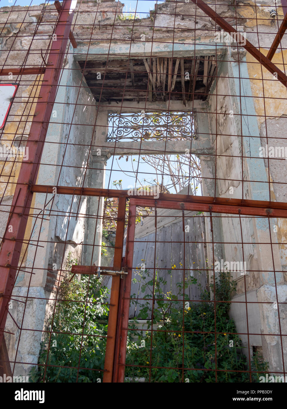 old derelict building protecting from people from destruction Stock ...