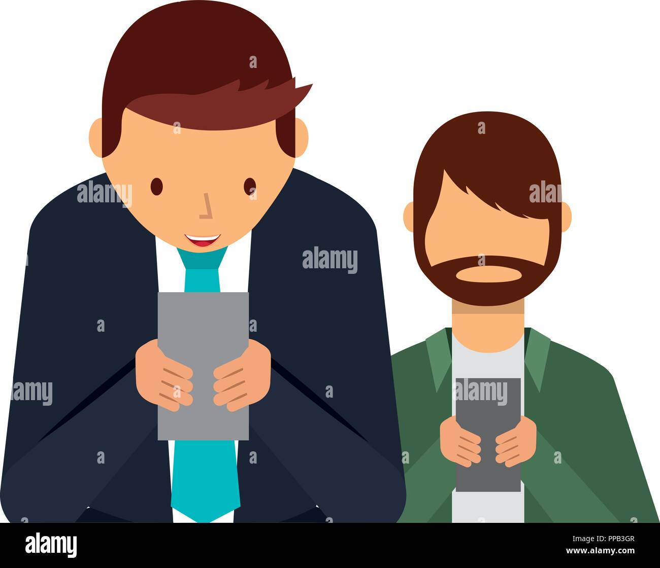 two men using smartphone addiction social media vector illustration ...