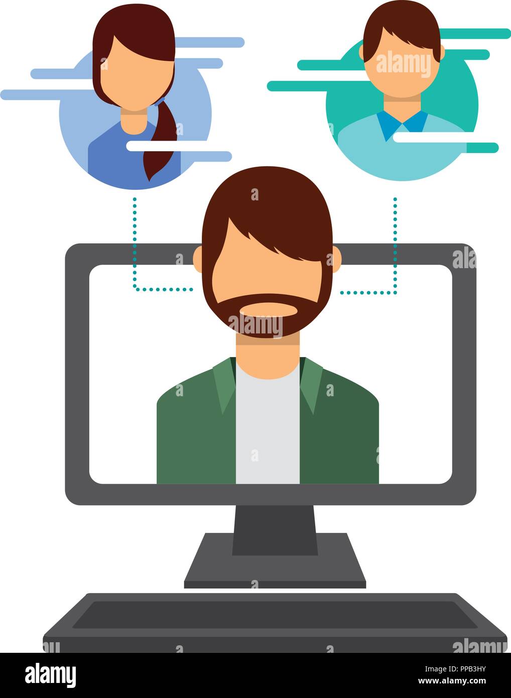 man on screen computer people social media vector illustration Stock ...