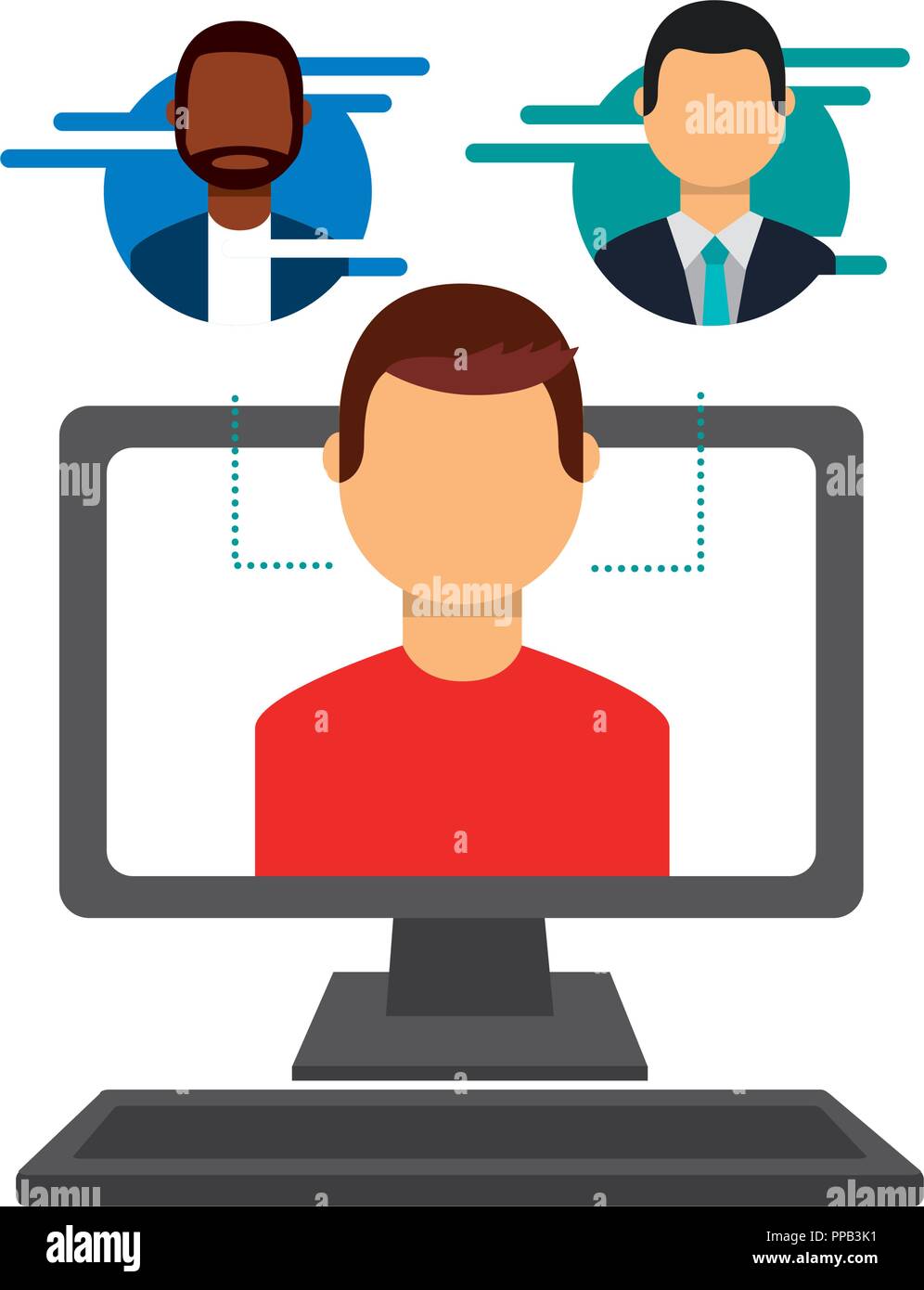 man on screen computer people social media vector illustration Stock ...