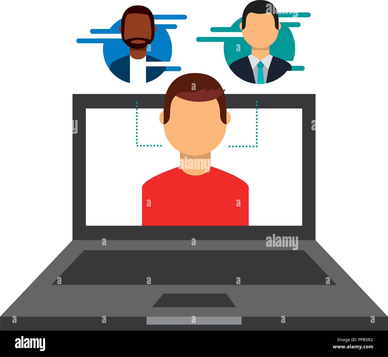 man on screen laptop people social media connection vector illustration ...