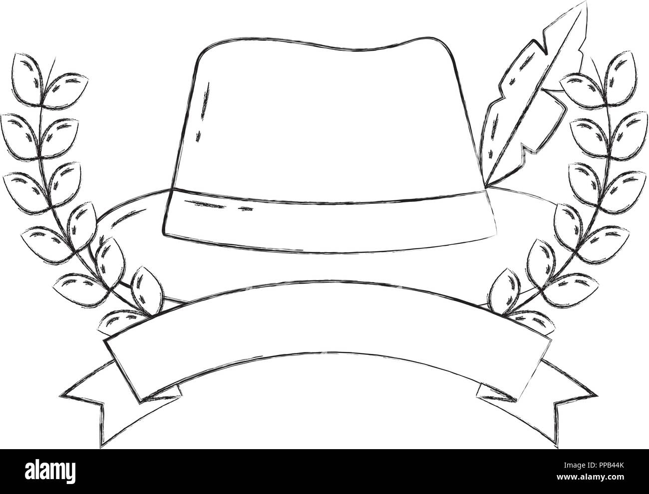 bavarian hat with feather emblem ribbon vector illustration hand ...