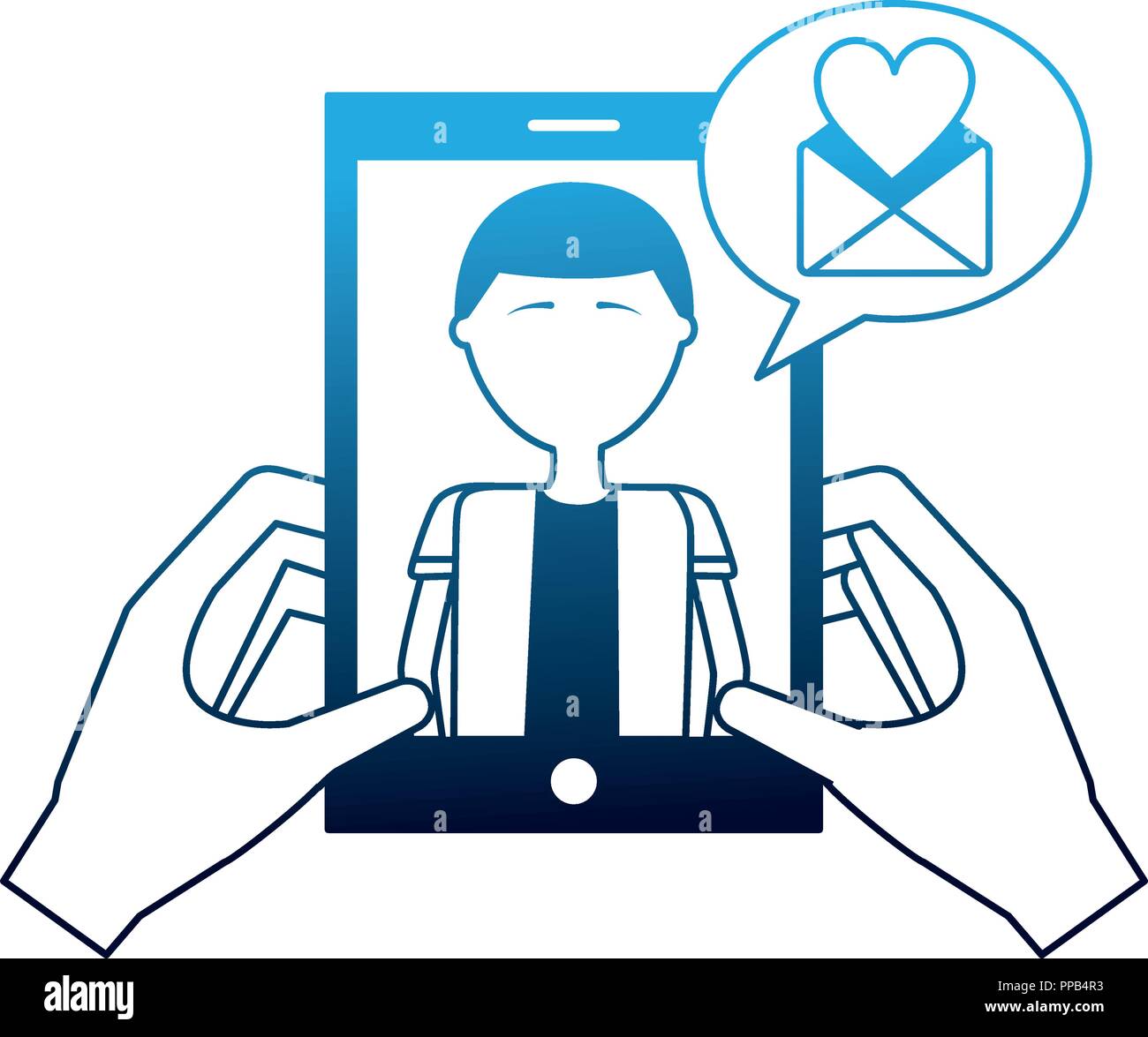 hands with smartphone chatting love message vector illustration Stock ...