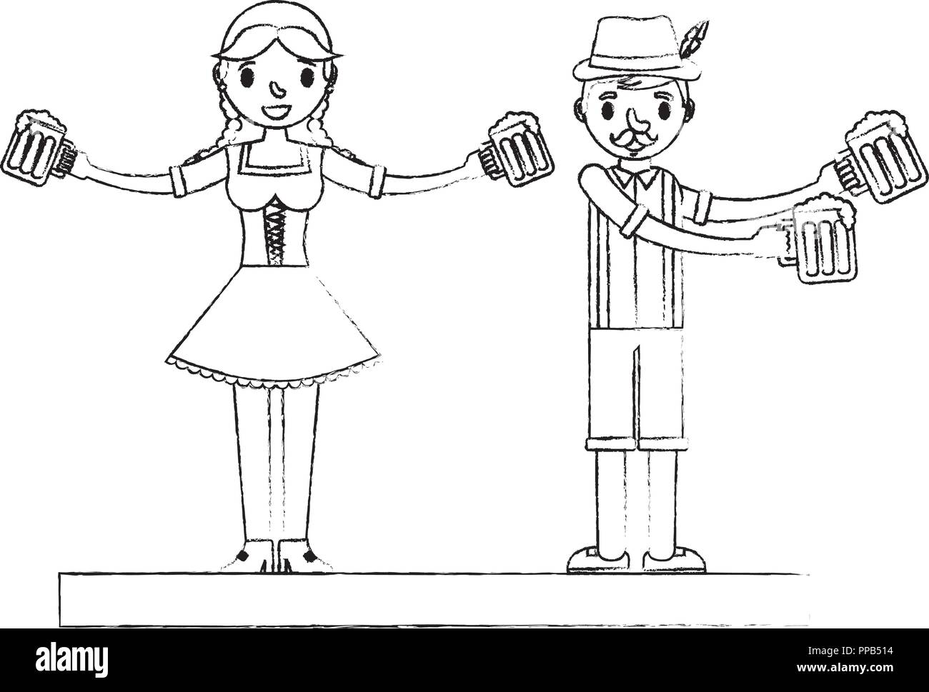 bavarian man and woman with beer glasses oktoberfest celebration vector ...