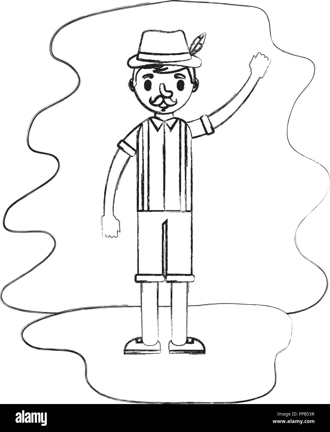 bavarian man in traditional costume vector illustration hand drawing ...