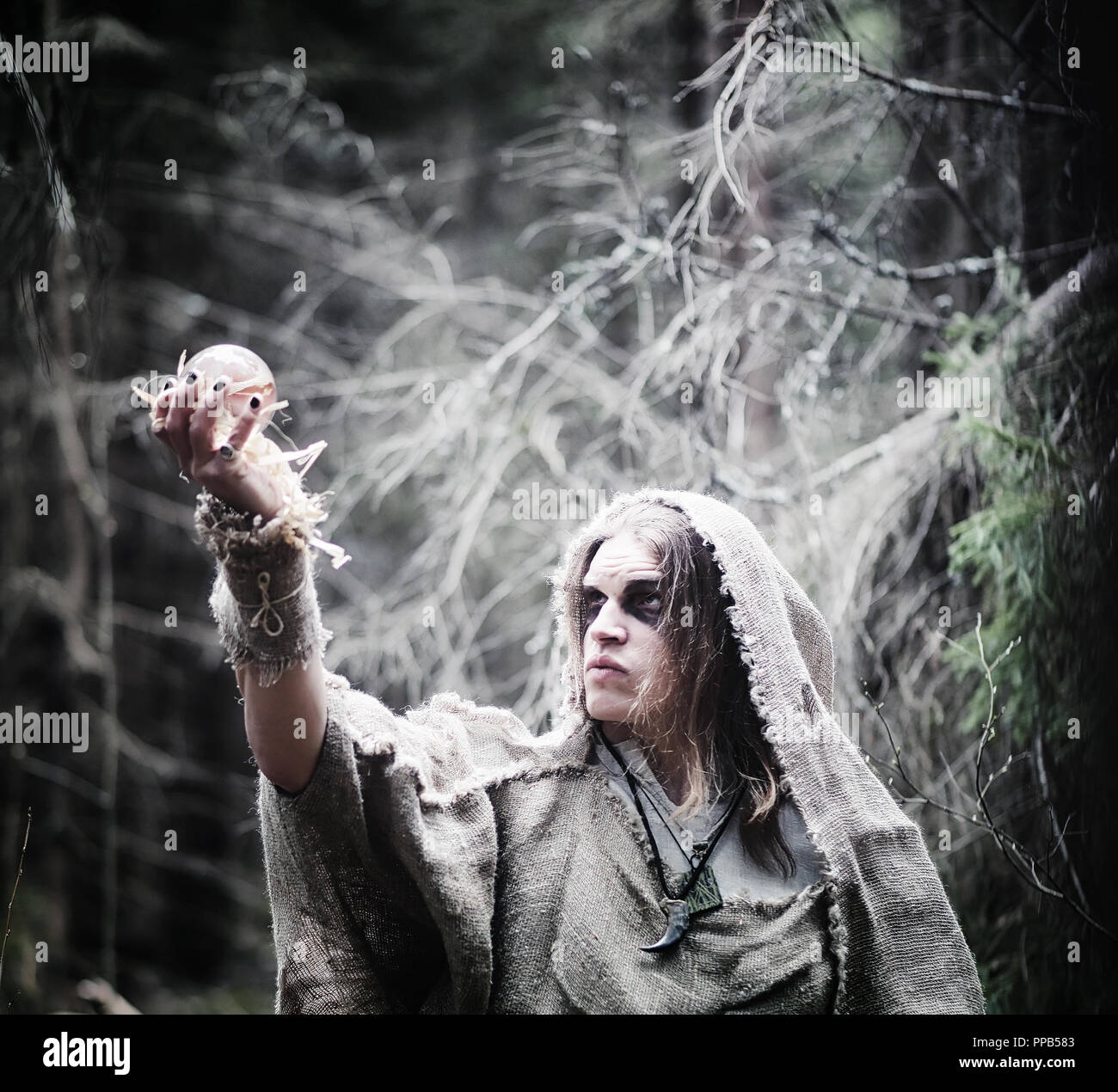 Fairy magician. A sorcerer with a glass sphere, a magical spell Stock ...