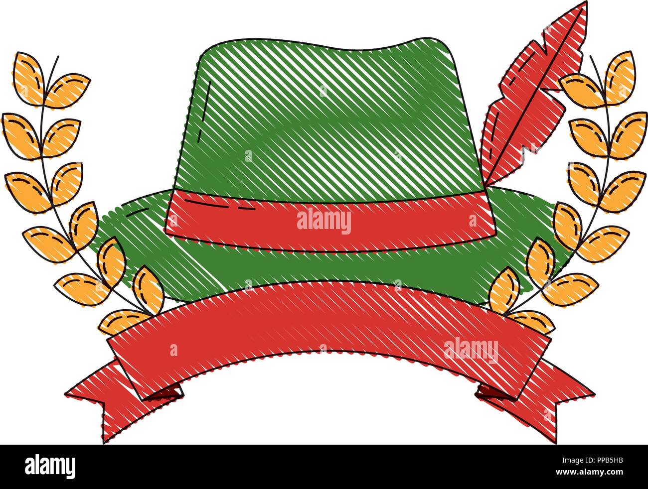 bavarian hat with feather emblem ribbon vector illustration Stock ...