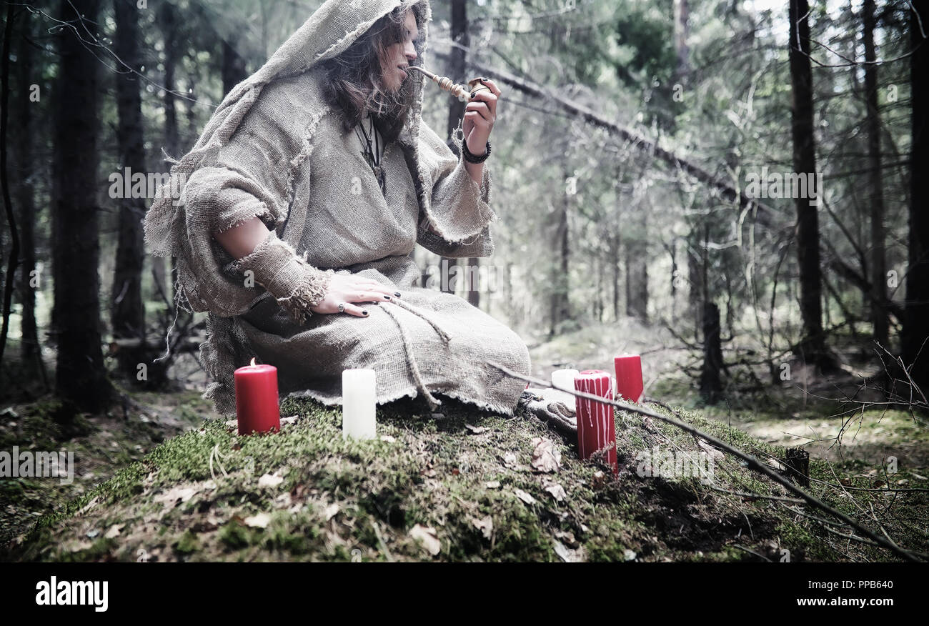Fairy magician. A sorcerer with a glass sphere, a magical spell Stock ...