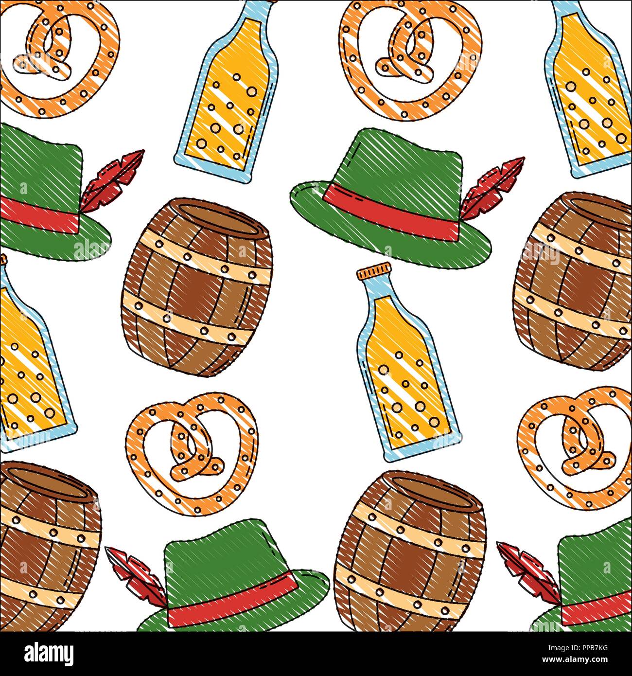 oktoberfest beer barrel hat pretzel pattern vector illustration Stock ...