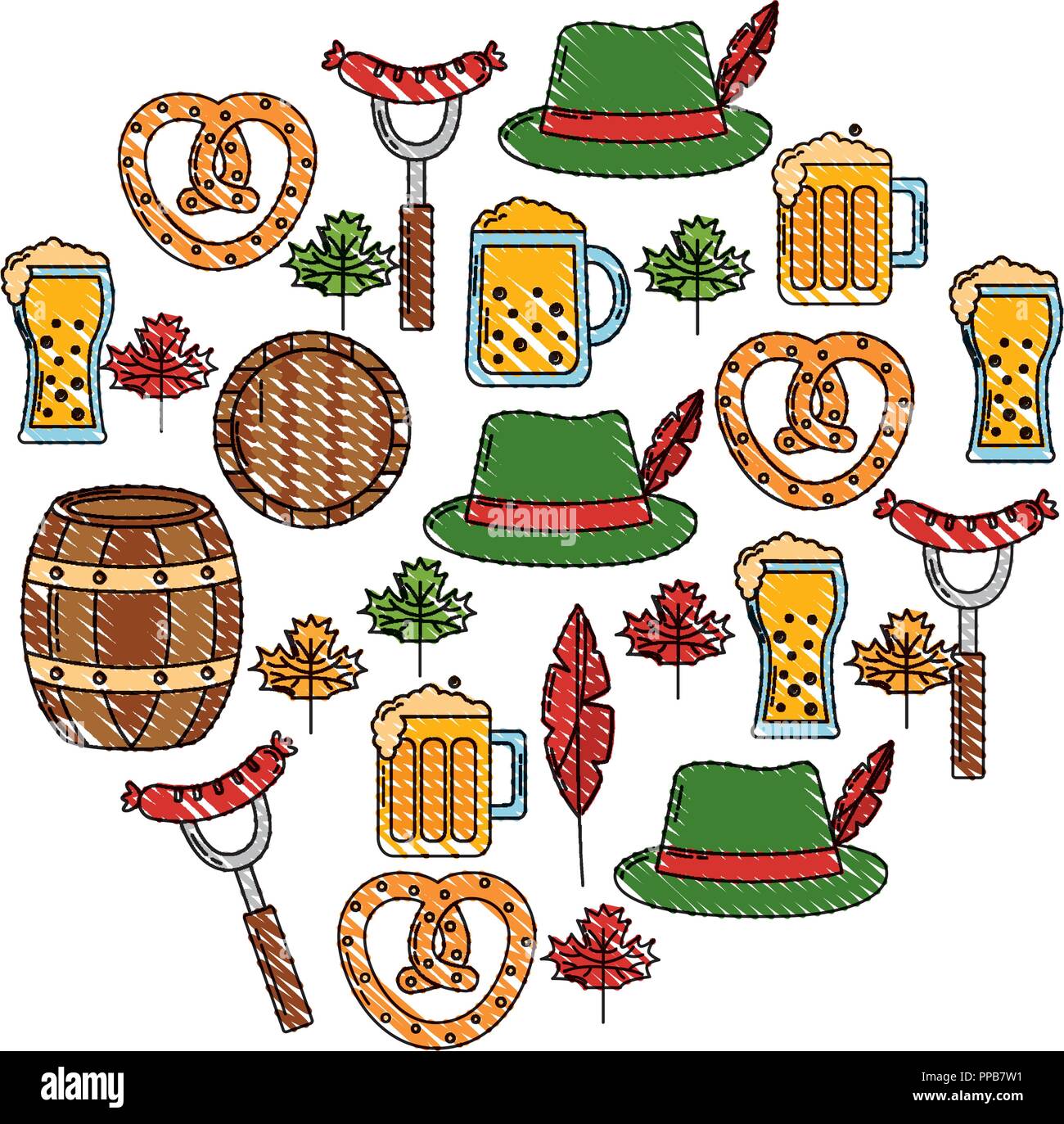 oktoberfest beer barrel hat pretzel pattern vector illustration Stock ...