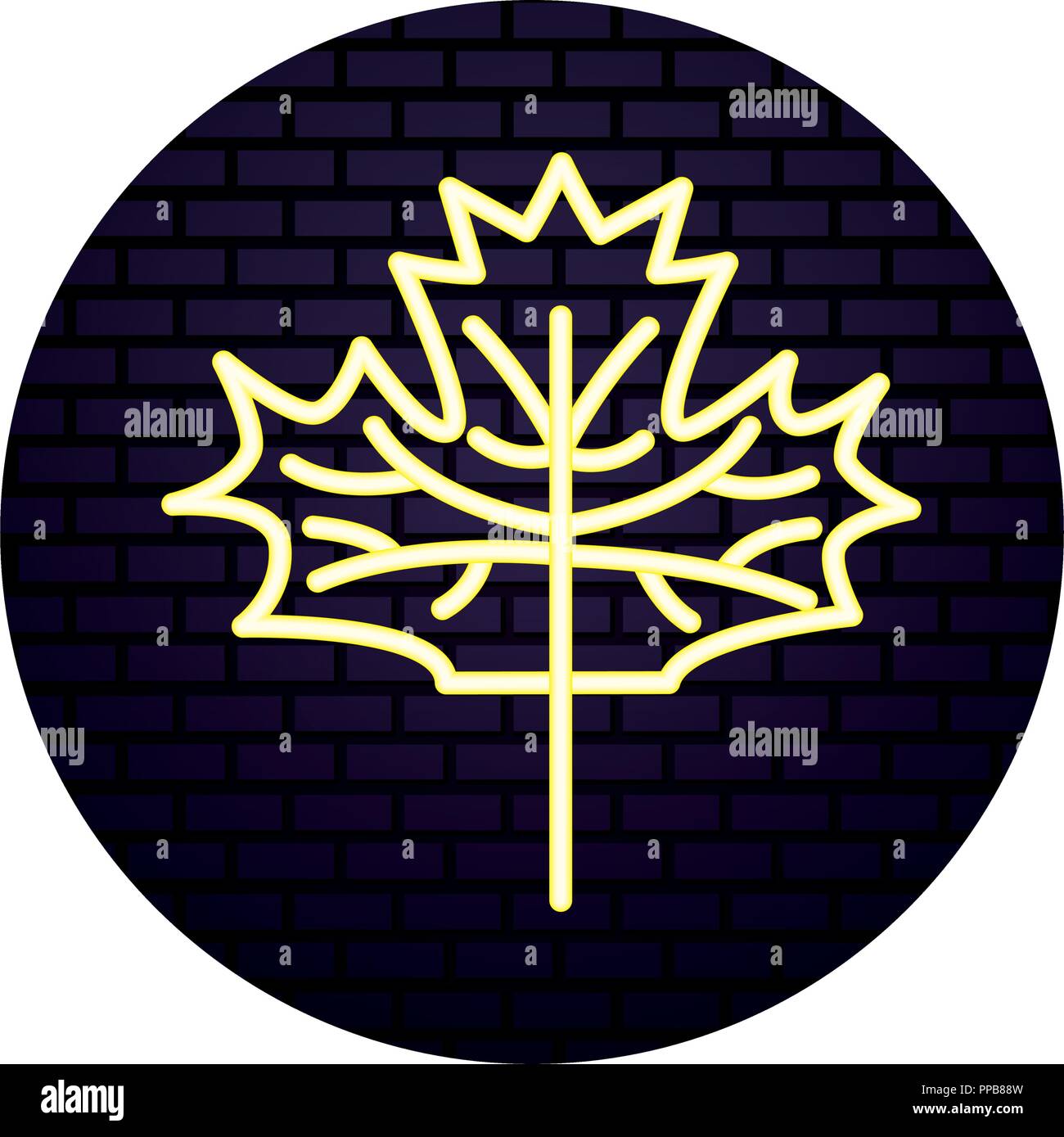 neon light maple leaves nature sign vector illustration neon brick wall ...