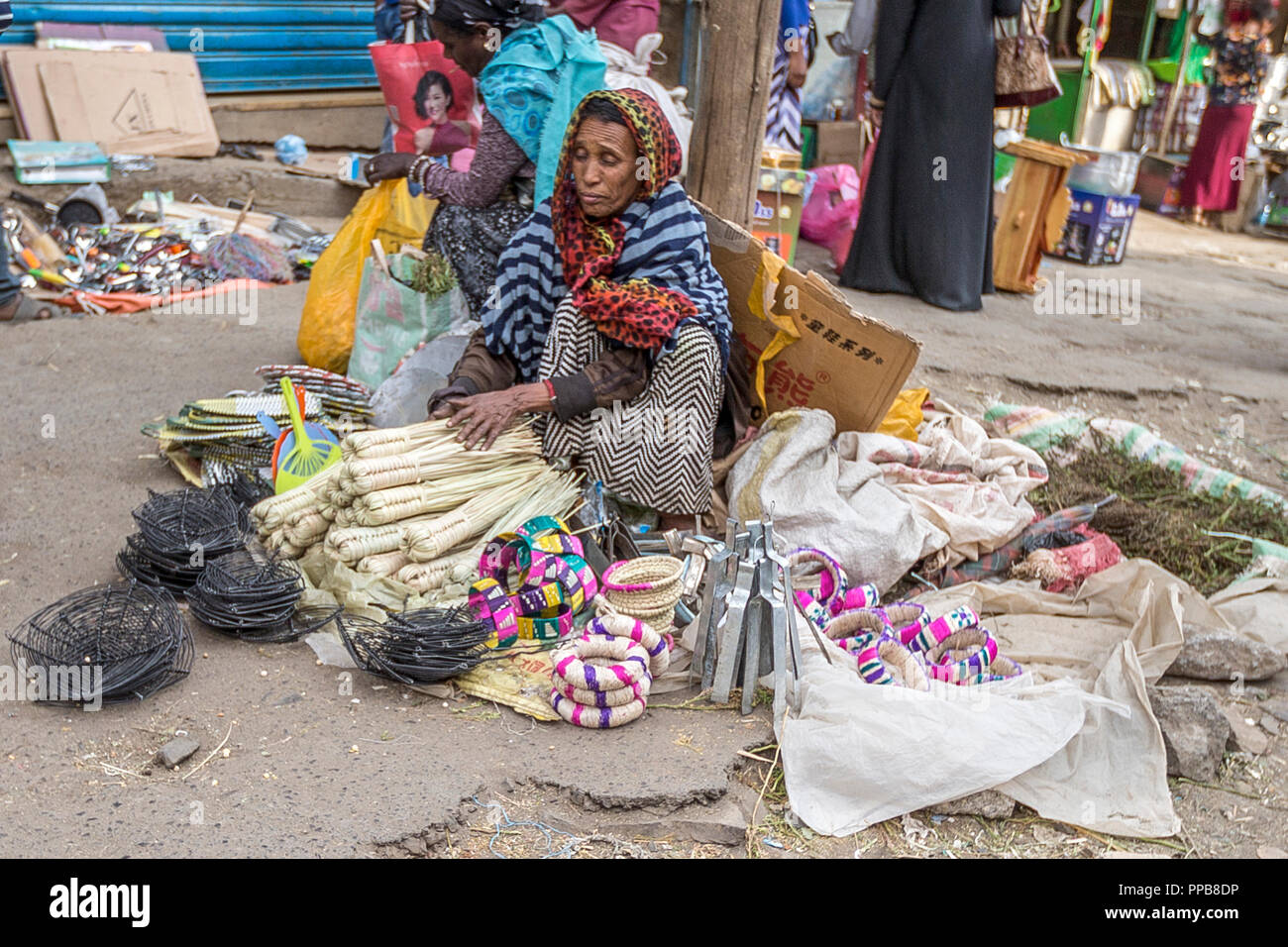 Woman selling wares,Addis Ketema aka Merkato, the largest African open ...