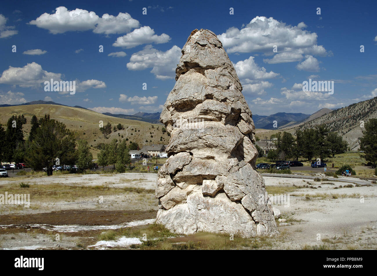 MAMMOTH HOT SPRINGS. Travertine marble mountain and geothermal complex ...