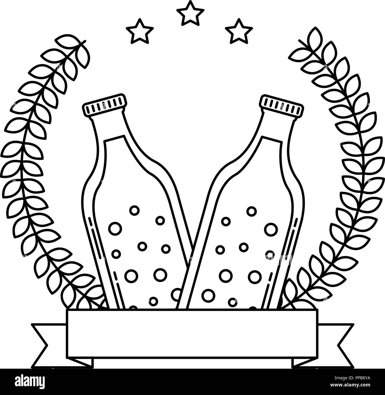 two beer bottle drink emblem vector illustration outline Stock Vector ...