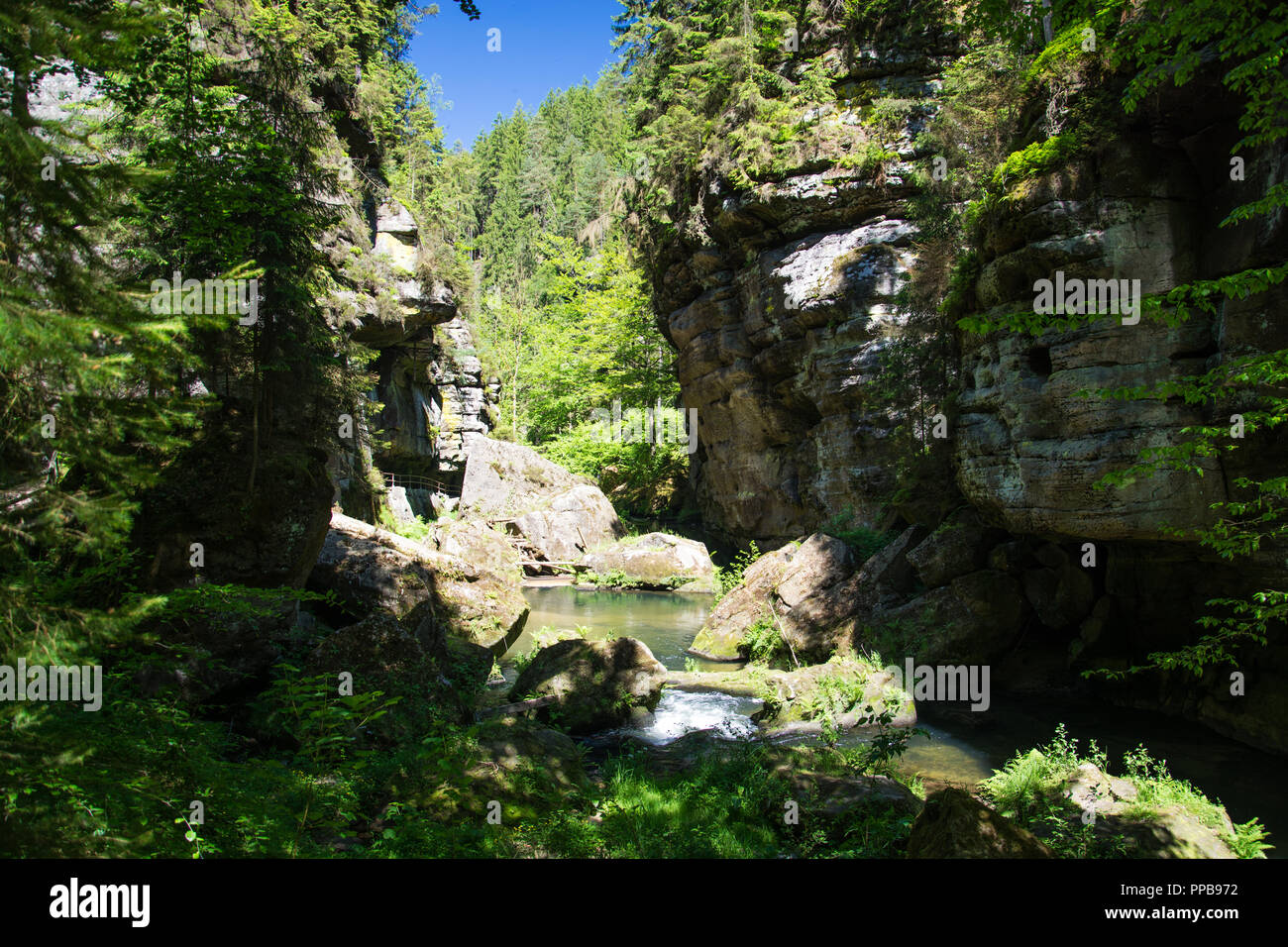 The Kamnitz Gorge, Czech: Soutesky Kamenice, German: Kamnitzklamm or ...