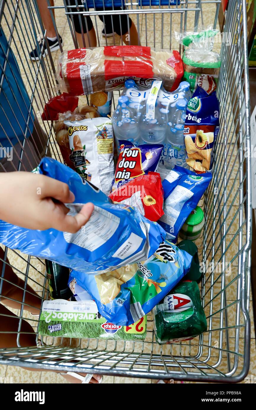 Nea Moudania, Greece, August 09, 2018: Interior of a Lidl supermarket ...