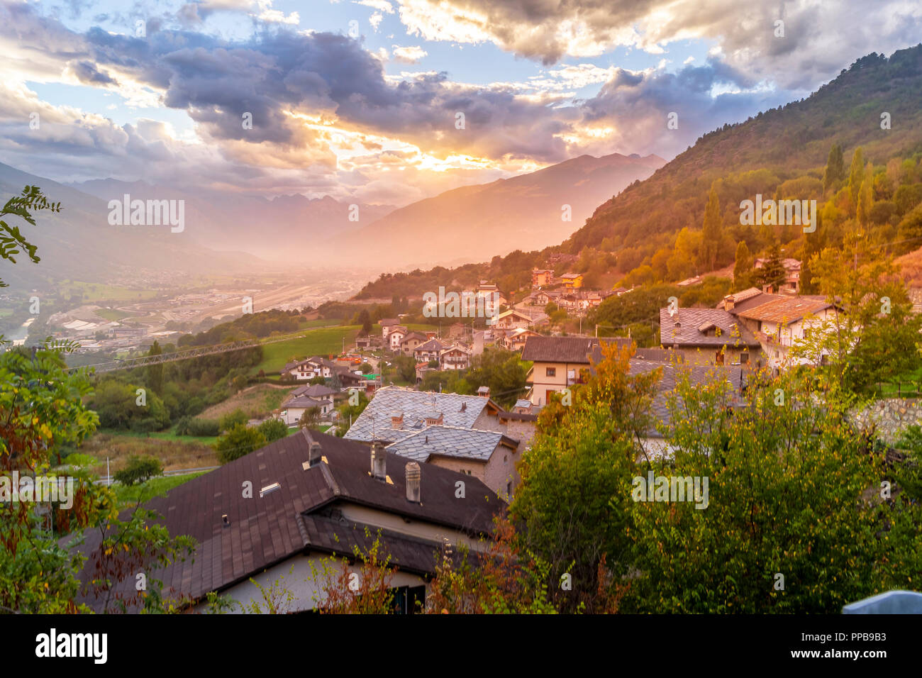 Sunset on italian Alps Mountain. Colorfull sky Stock Photo - Alamy