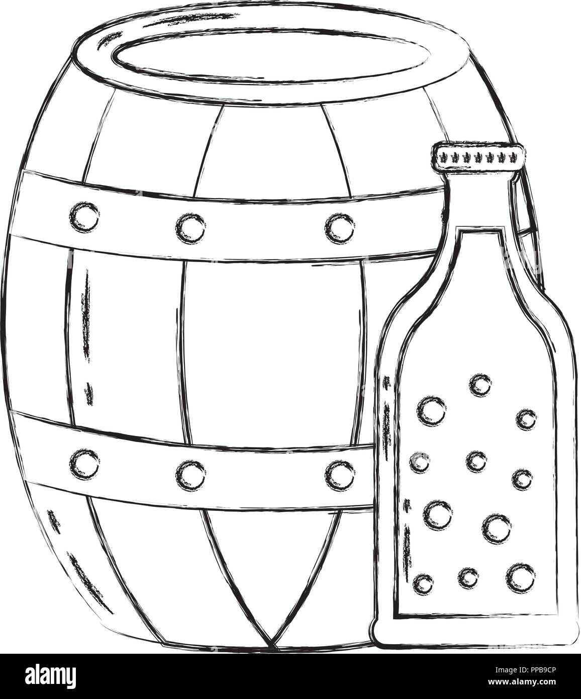 beer barrel and bottle drink beverage vector illustration hand drawing ...