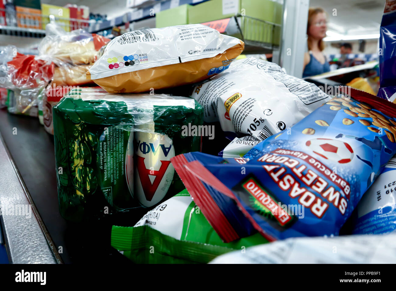 Nea Moudania, Greece, August 09, 2018: Interior of a Lidl supermarket ...