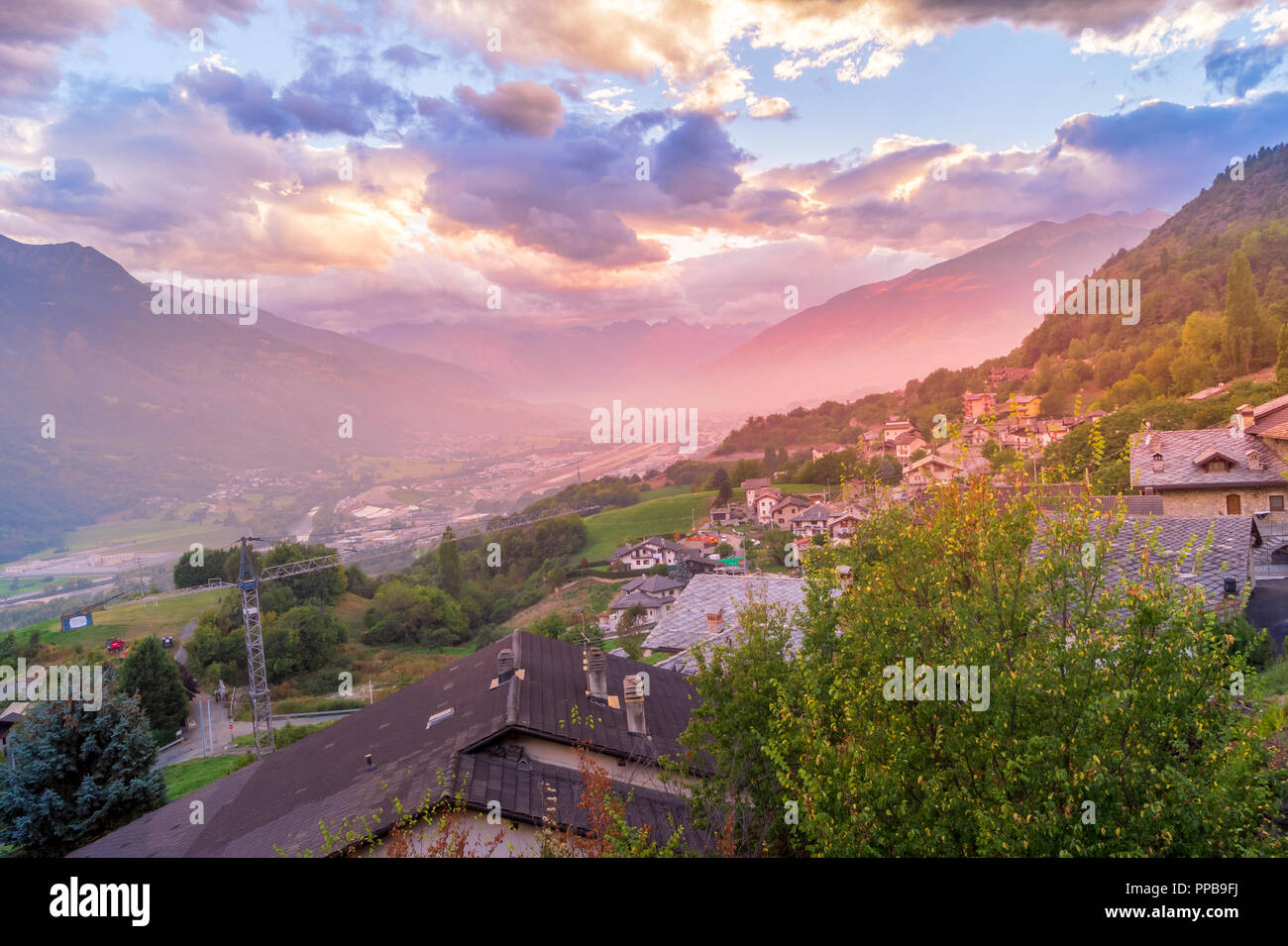 Sunset on italian Alps Mountain. Colorfull sky Stock Photo - Alamy