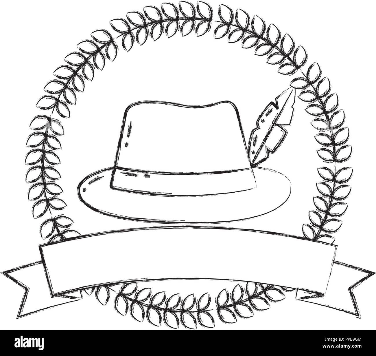 bavarian hat with feather ribbon emblem vector illustration hand ...