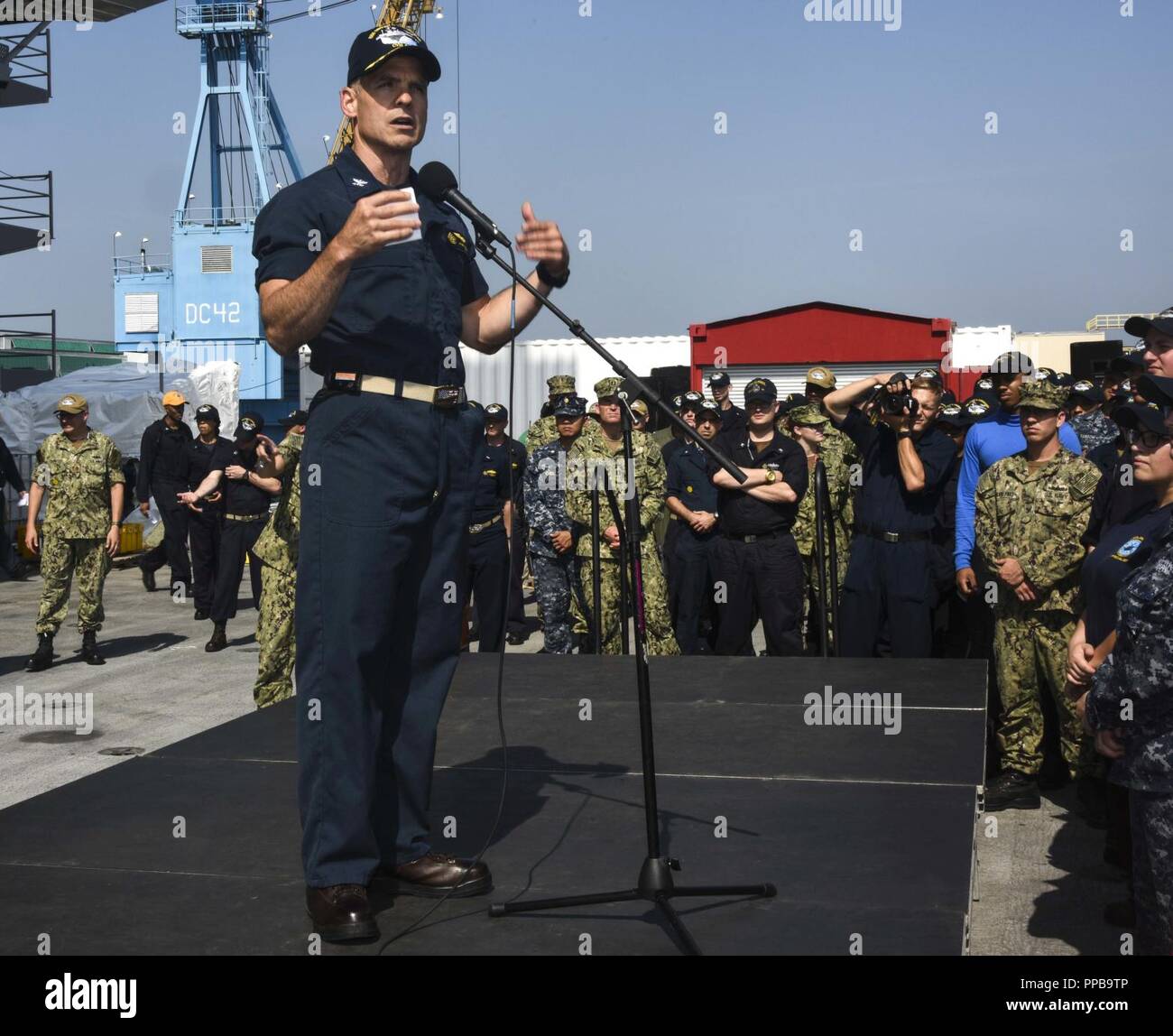 Va. (Aug. 17, 2018) Capt. Kyle P. Higgins, the commanding officer of ...