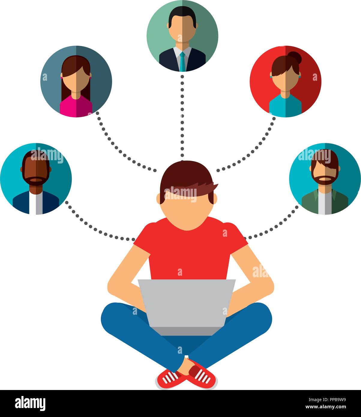 man using laptop connection group people vector illustration Stock ...