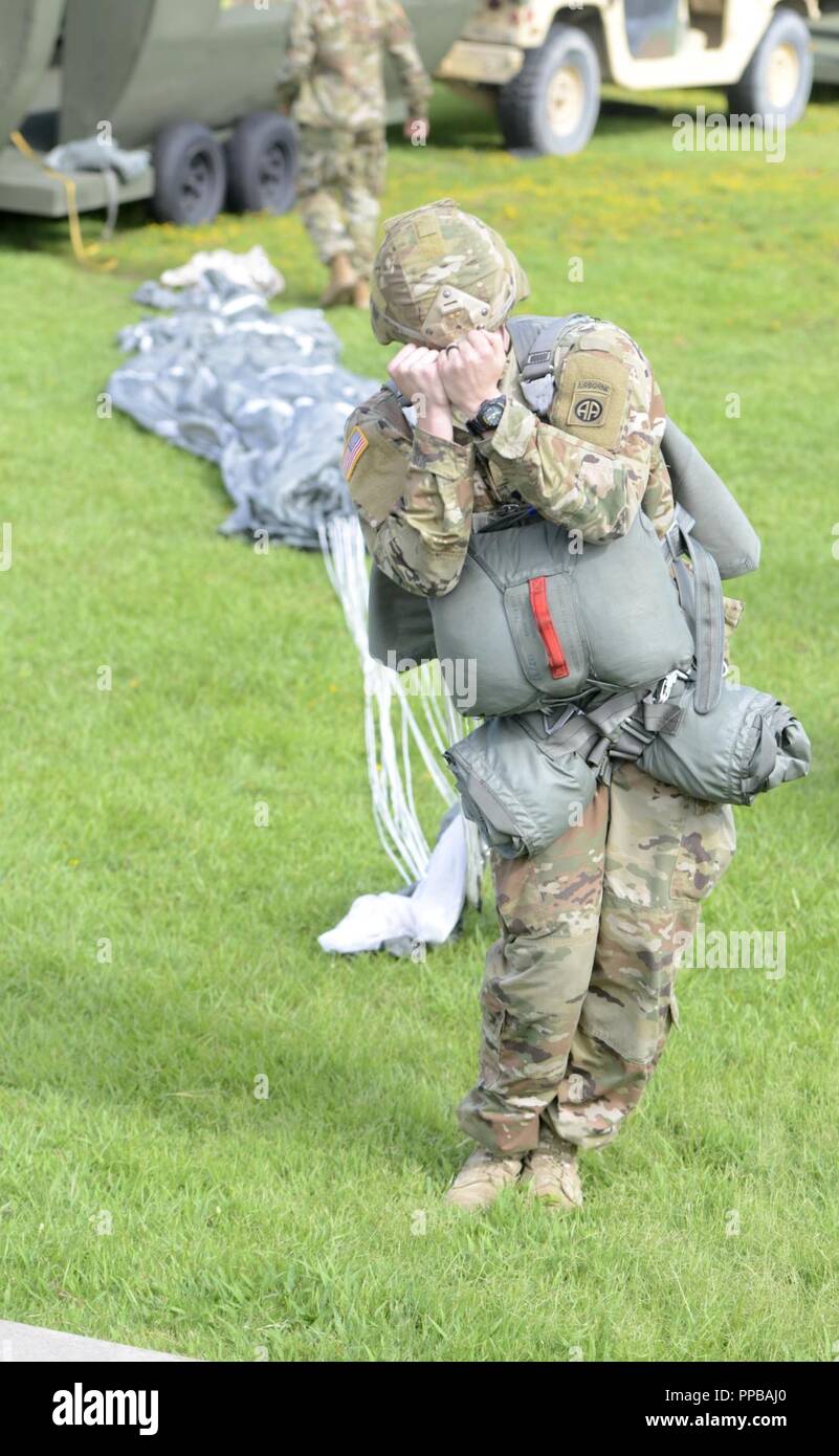 A U.S. Army Paratrooper assigned to the 82nd Airborne Division performs ...