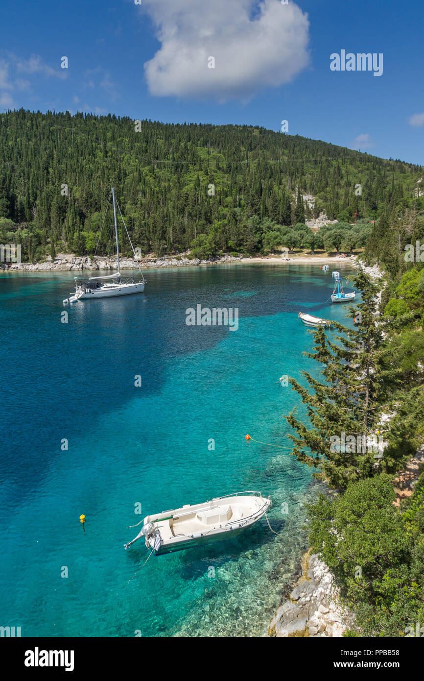 Landscape with Green Forest around Foki Fiskardo Beach, Kefalonia ...
