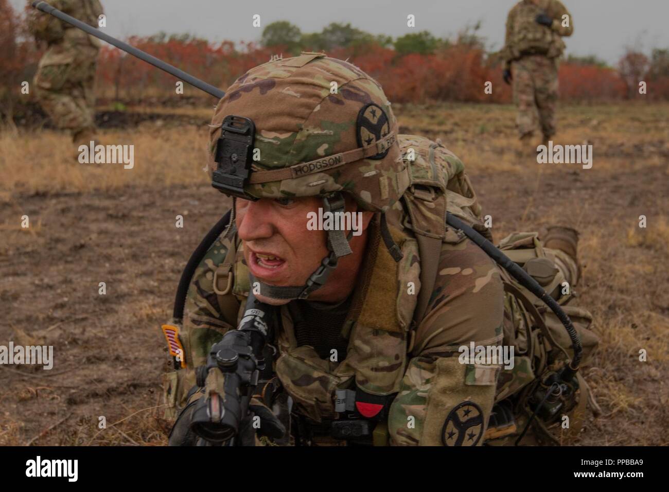 A Task Force Raider infantrymen sets up a secure firing position during ...