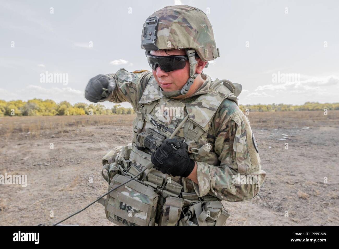 U.S. Army Spc. Austin Roberts, a combat engineer assigned to Task Force ...