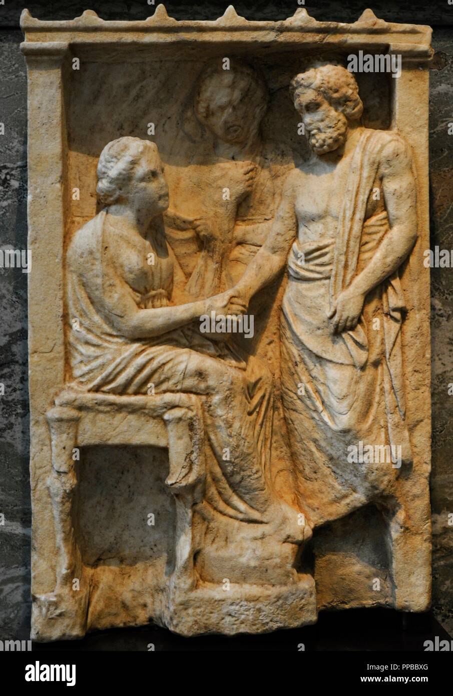 Funerary stele depicting leave taking scene greek 4th century bc stone ...