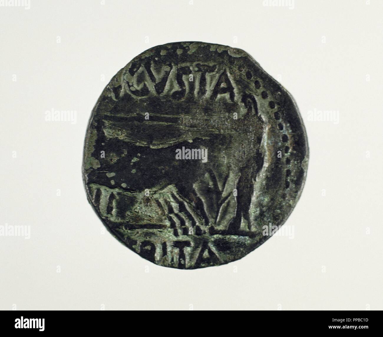 Roman coin. As. Reverse. 1st century BC. Decoration: Merida foundation ...