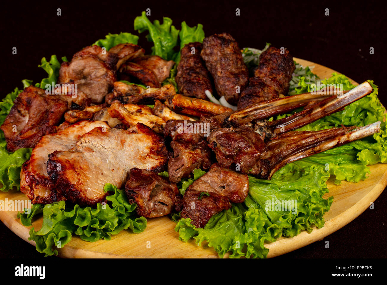 Grilled kebab mix plate assortment Stock Photo - Alamy