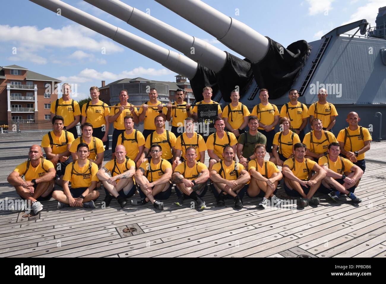 CPO Selectees pose for a group picture aboard the USS Wisconsin (BB-64 ...