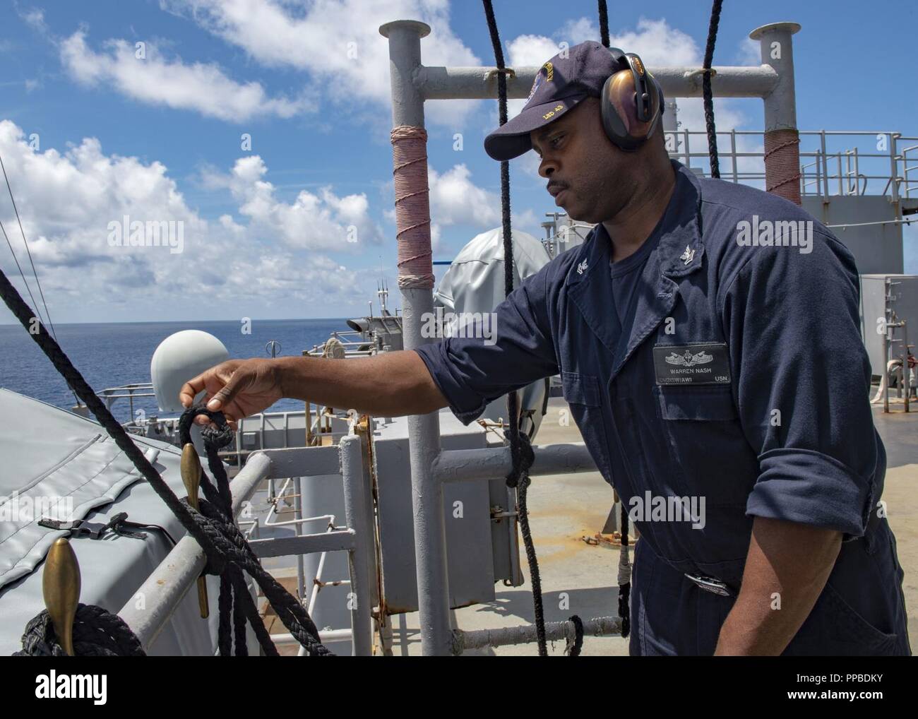 ATLANTIC OCEAN (Aug. 22, 2018) – Quartermaster 2nd Class Warren Nash ...