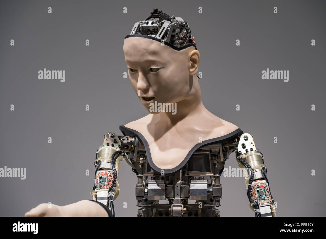TOKYO, JAPAN - 21 FEB 2018: Humanoid robot performing show in Miraikan ...