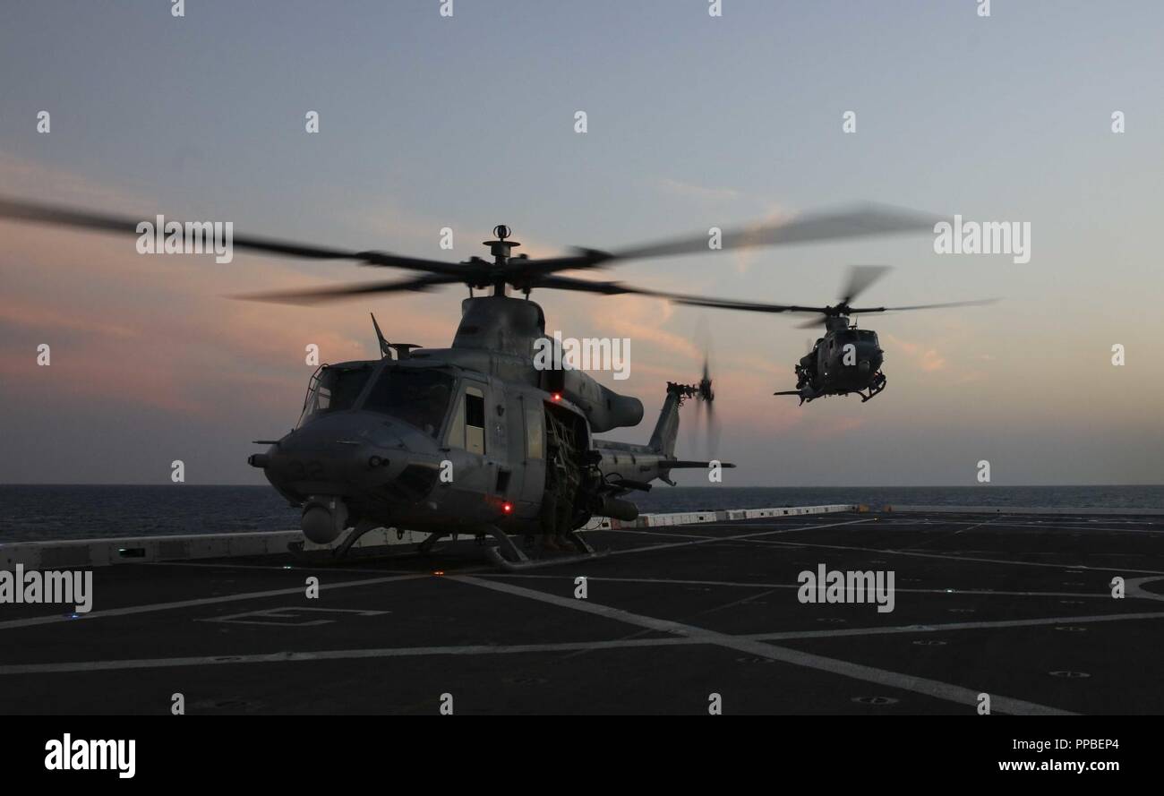 ATLANTIC OCEAN (Aug. 24, 2018) Two UH-1Y Venom helicopters assigned to ...