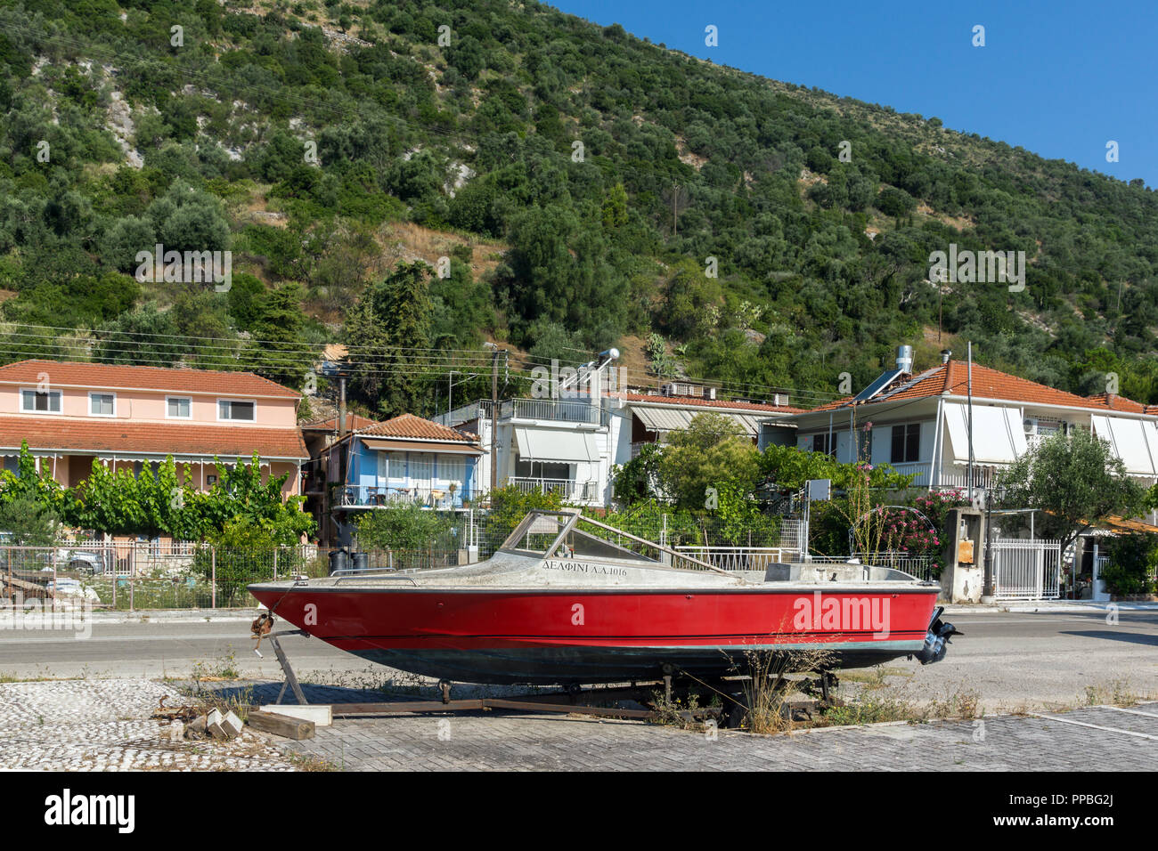 NYDRI, LEFKADA, GREECE JULY 17: Port at Nydri Bay, Lefkada, Ionian ...