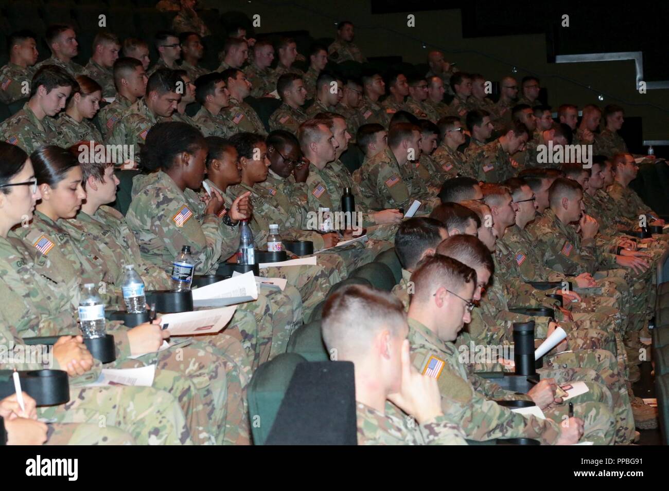 COLUMBUS, Ga. (Aug. 28, 2018) – A crowd of Soldiers listens as retired ...