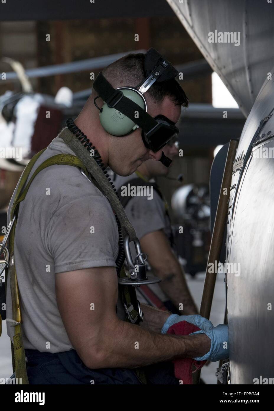 Airman 1st Class Jordan Calanderos, 71st Aircraft Maintenance Unit crew ...