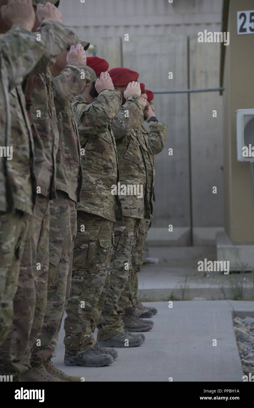 BAGRAM AIRFIELD, Afghanistan (August 28, 2018) -- Airmen salute during ...