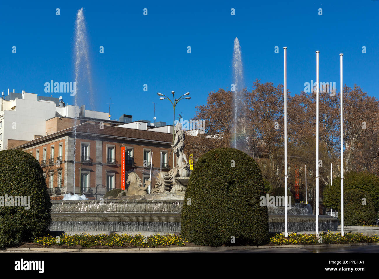 MADRID, SPAIN - JANUARY 22, 2018: Neptuno Fountain and Thyssen ...