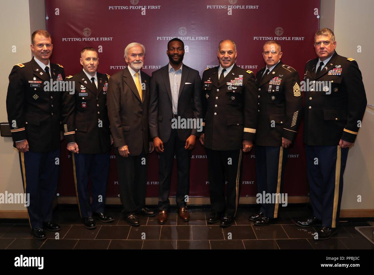 Birmingham, Ala., Mayor Randall Woodfin, fourth from left, with Gen ...